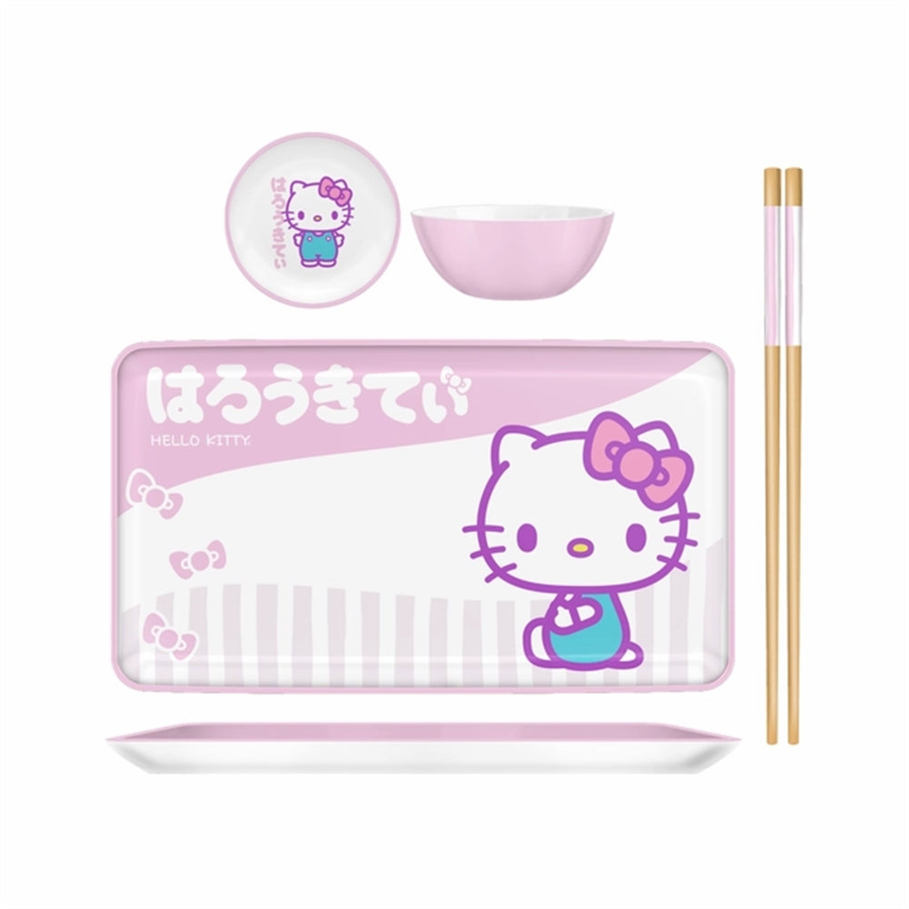 Hello Kitty Tokyo Pink Stripes Boxed 3pc Ceramic Sushi Set| CASA MANGA