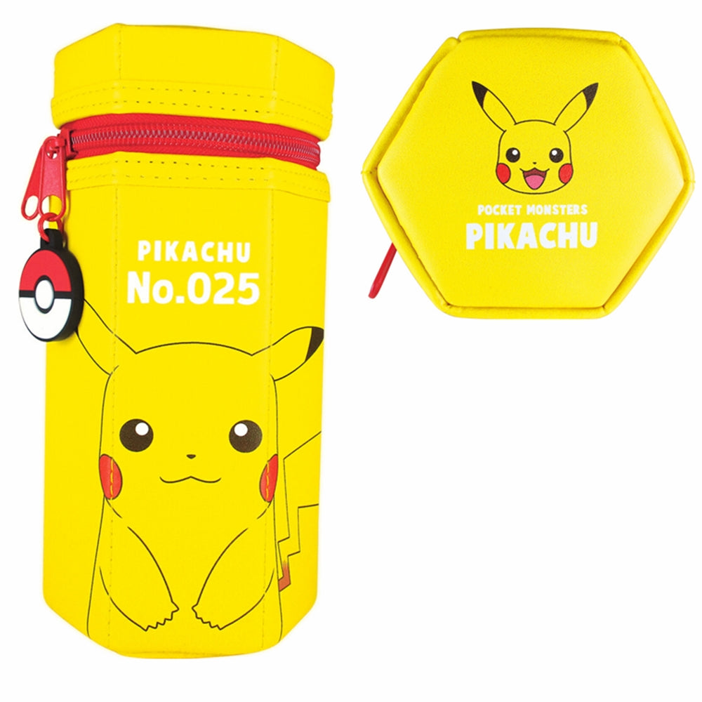 Pokemon Pikachu Hexagonal PU Leather Pencil Case with Pokeball Charm-J ...