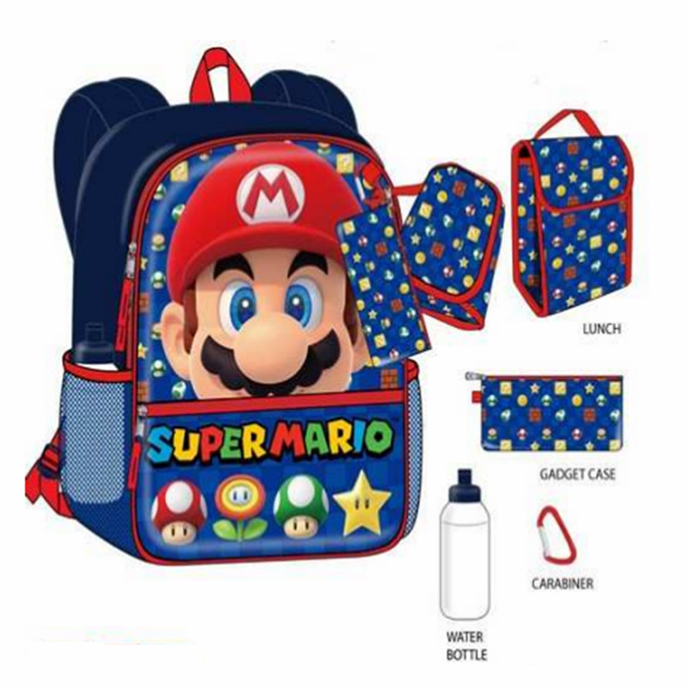 SUPER MARIO CHECKERED 5PC SET 16" BACKPACK| CASA MANGA